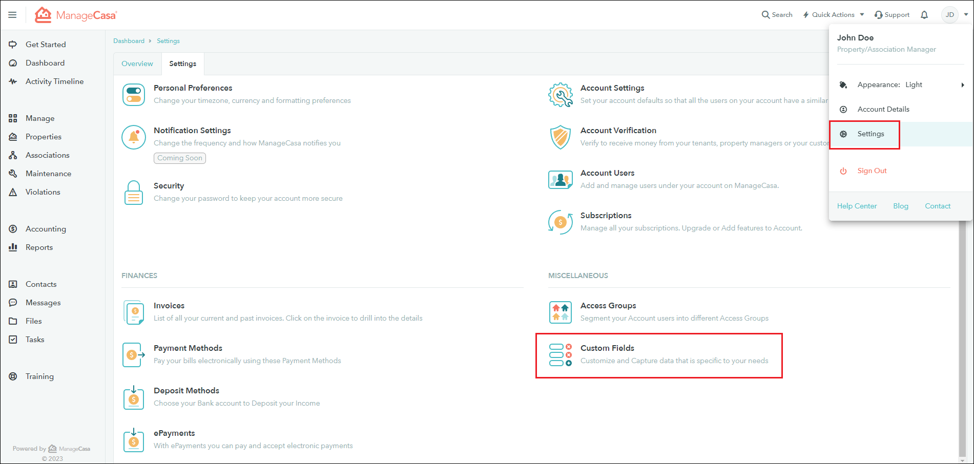 Create and use custom fields – ManageCasa