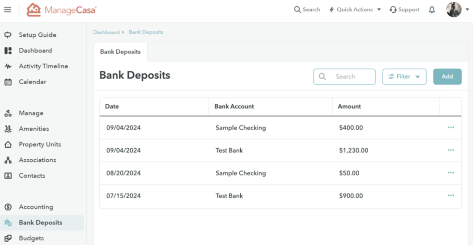 Bulk deposit checks – ManageCasa